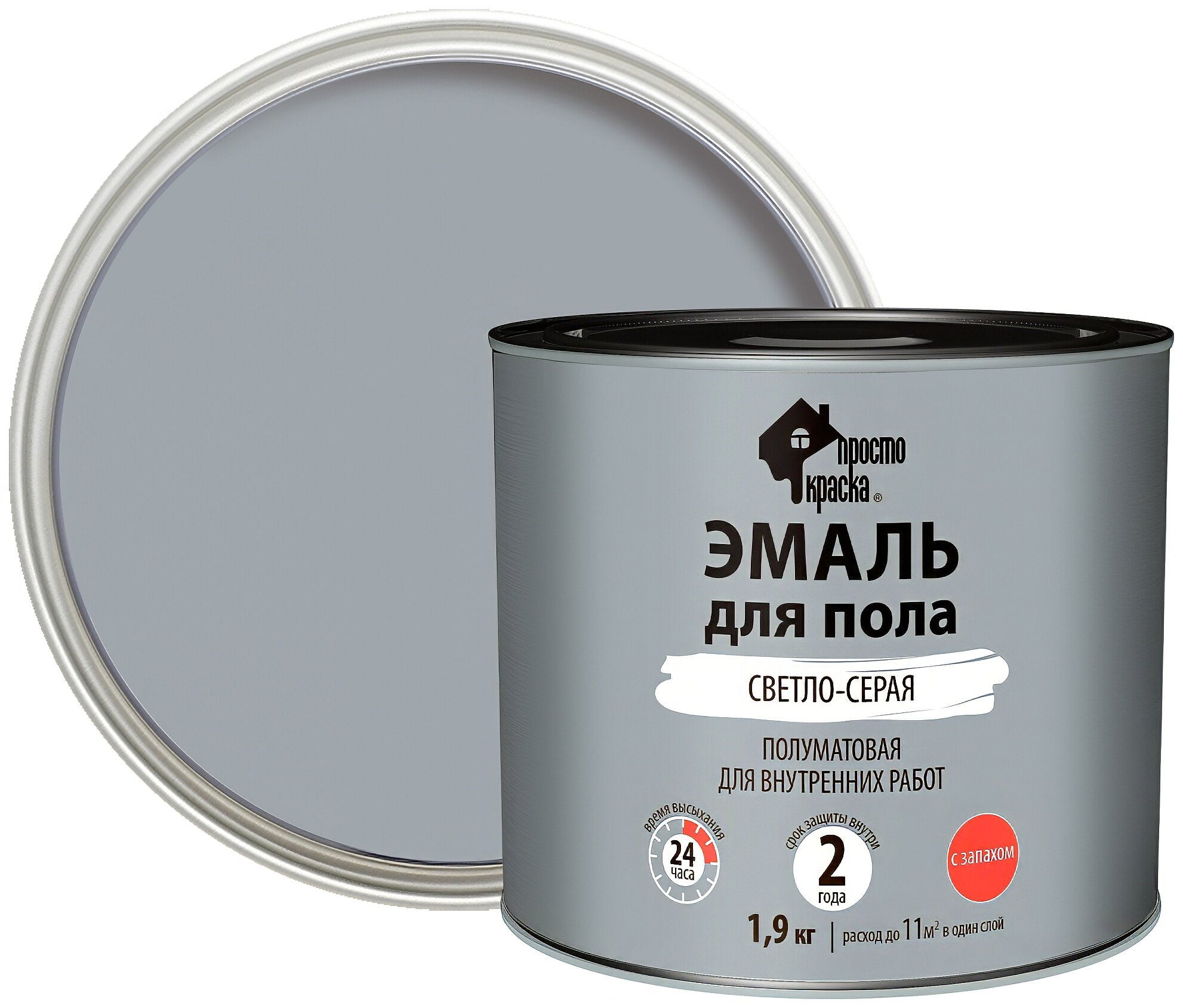 Эмаль для пола Простокраска полуматовая цвет светло-серый 1.9 кг