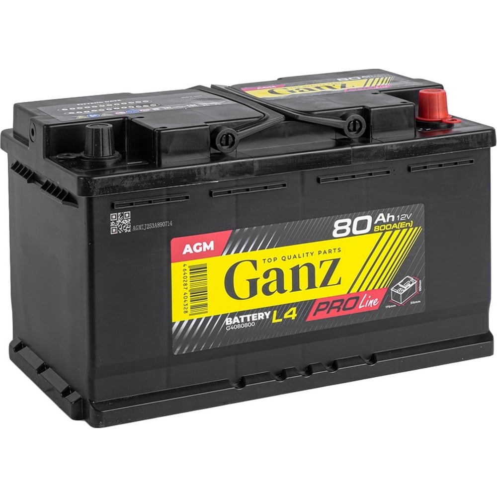 Аккумулятор Ganz PRO-Line AGM 80 А/ч обратный R+ 315x175x190 L4 EN 800 А G4080800