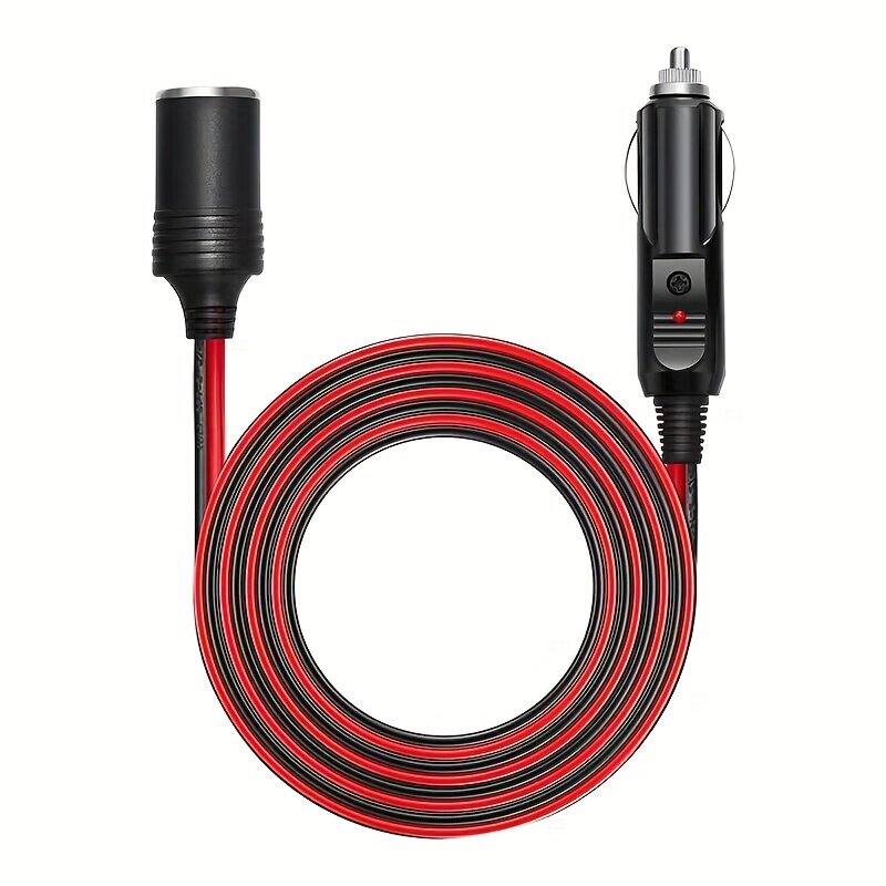 Усиленный удлинительный кабель с штекером прикуривателя 299 дюймов 16 AWG со светодиодной подсветкой и защитой от перегрузки 15 А, переходник 12В/24В (папа-мама) для автомобильного насоса и компрессора, 1 шт.
