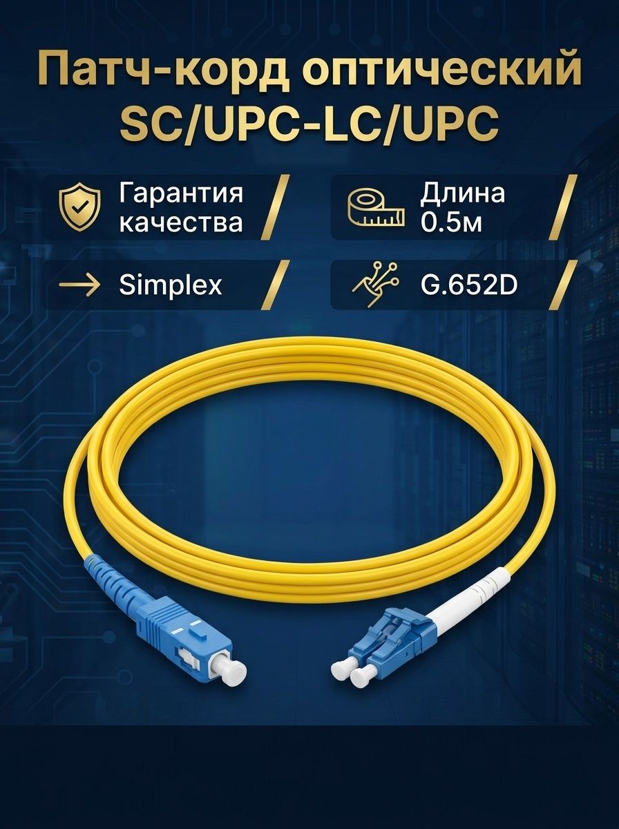 Шнур оптический (патч-корд) simplex SC/UPC - LC/UPC 9/125 0,5m 3,0mm G.652 LSZH Yellow
