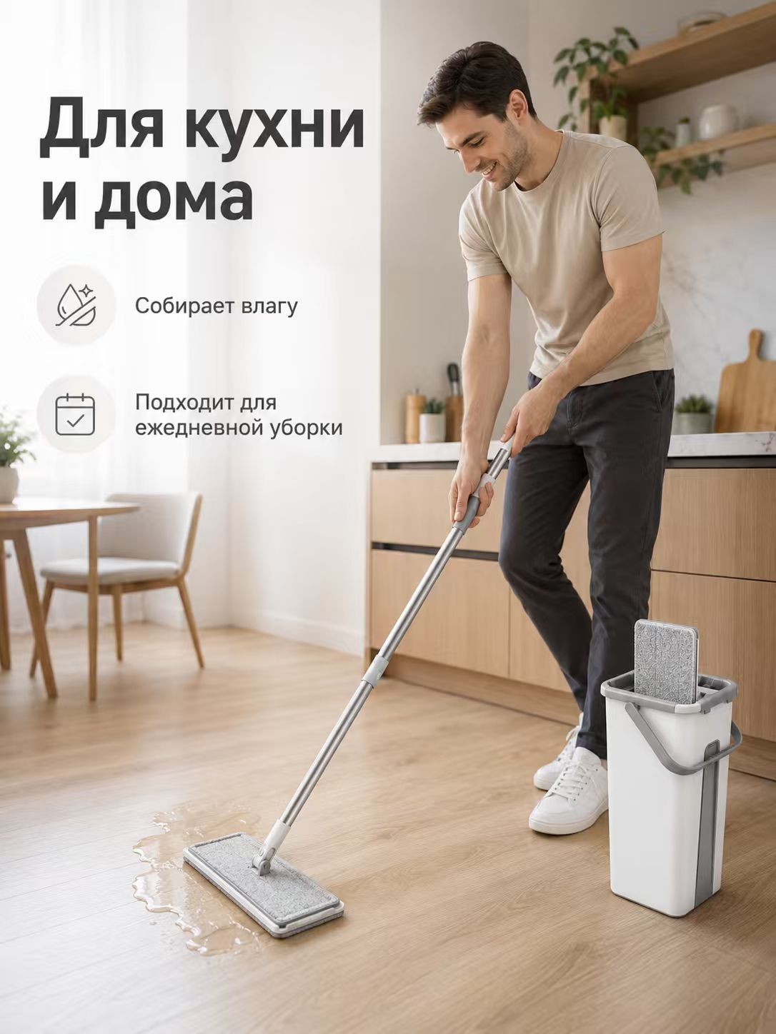 ШвабШвабра с ведром для мытья пола, комплект для сухой и влажной уборки, с отжимом и насадкой из микрофибры