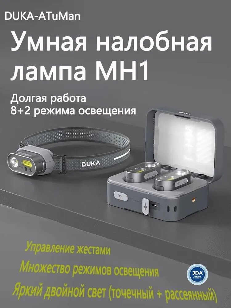 AtuMan Фонарь-прожектор наголовный 1, серый металлик, встроенный аккумулятор, 500 лм, IPX5, управление жестами