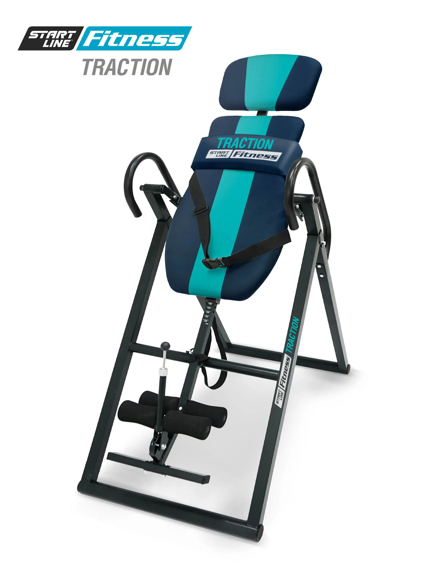 Складной инверсионный стол Start Line Fitness Traction со съёмной подушкой, сине-бирюзовый, до 130 кг, для роста от 150 до 197 см