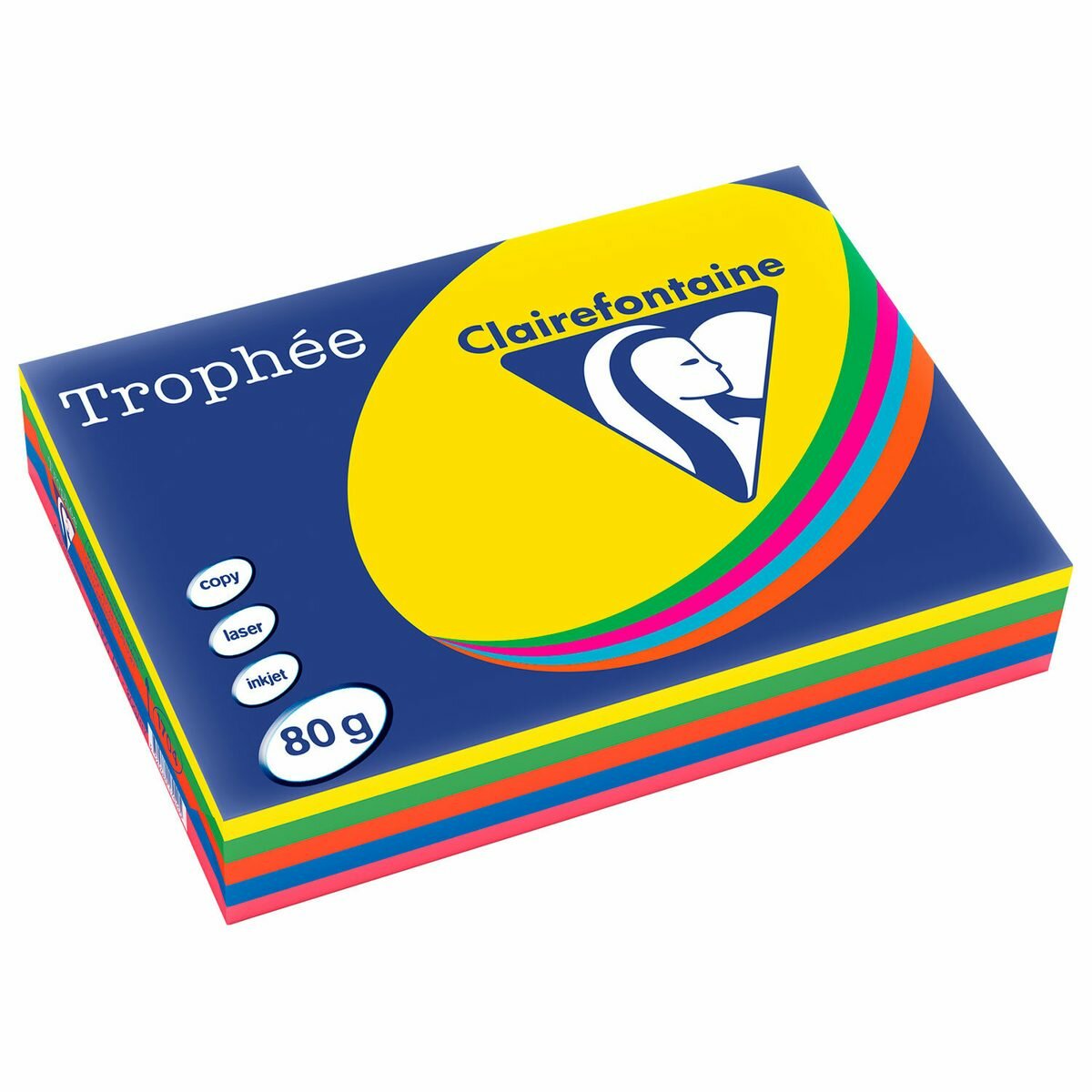 Бумага цветная А4 Clairefontaine, 5 цветов по 100 листов, микс интенсив, 80 г/кв. м, 500 листов (1704SC)