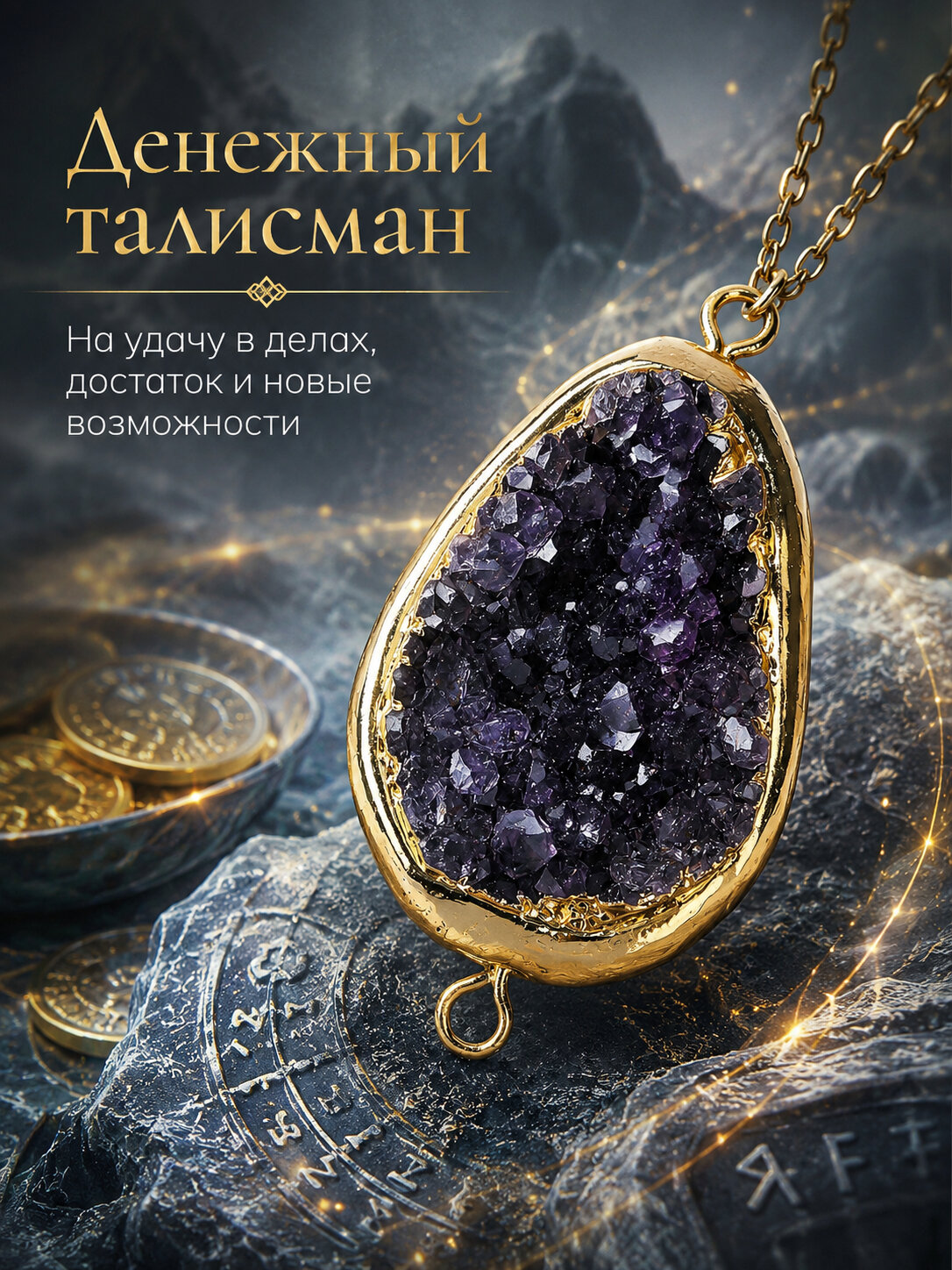 Кулон оберег с камнем, подвеска-амулет талисман унисекс