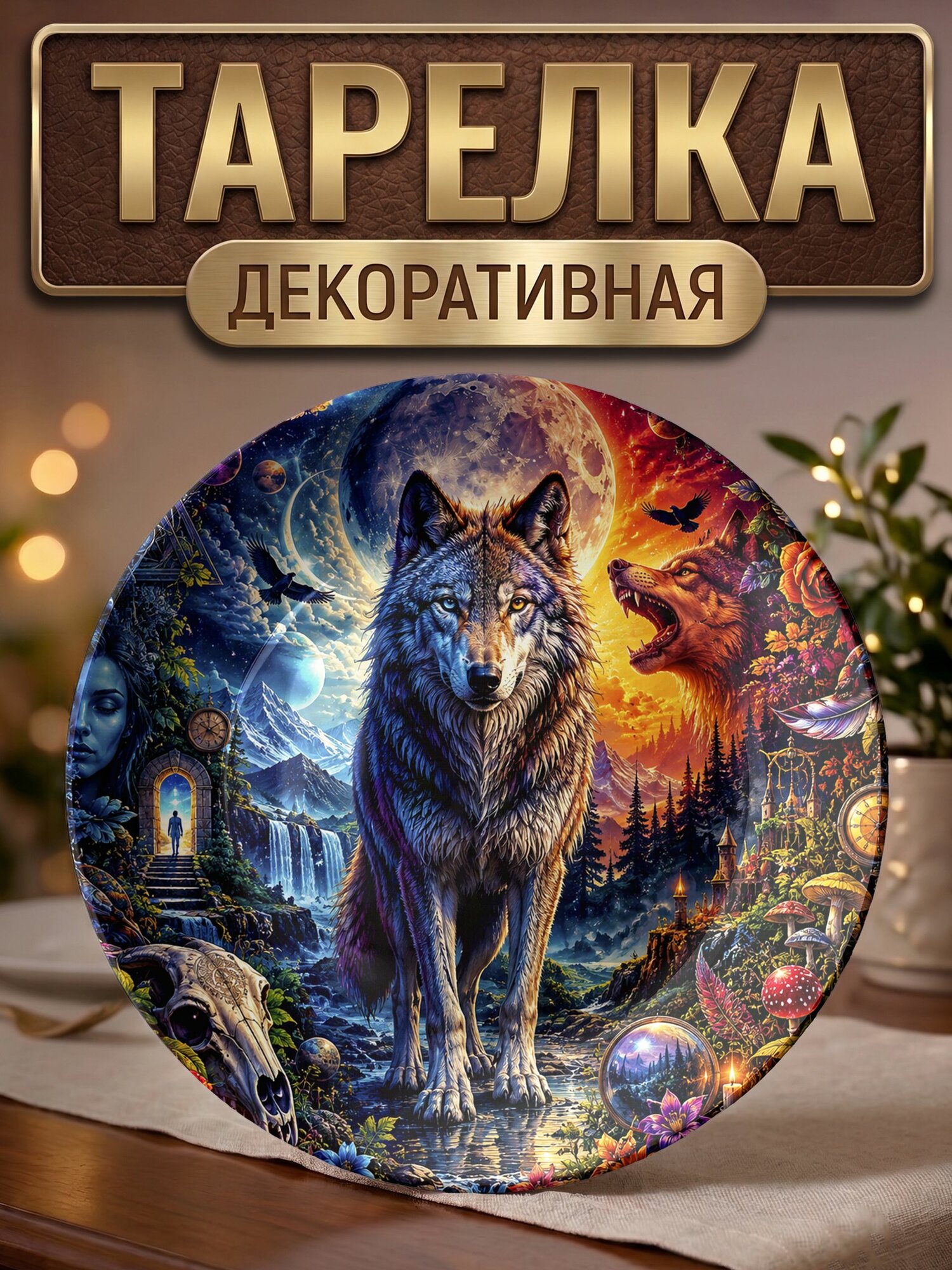 Тарелка декоративная Волк сюрреализм