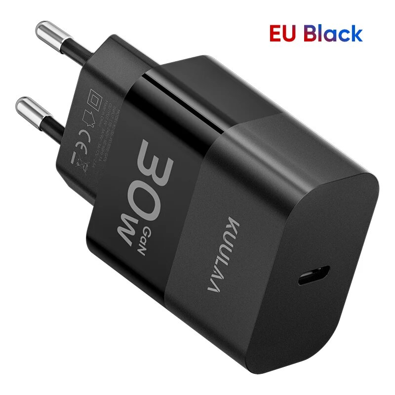 Зарядное устройство KUULAA Mini 30W Type C с быстрой зарядкой PD QC3.0 для iPhone 17 16 15 EU Black