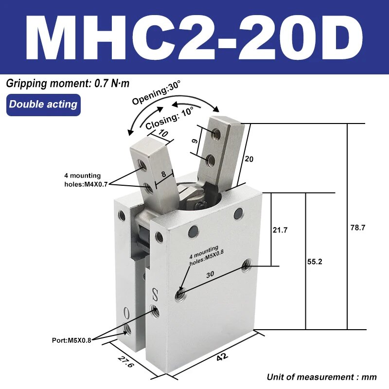 Пневматический угловой захват MHC2-10D/MHC2-16D/MHC2-20D/MHC2-25D MHC2-20D