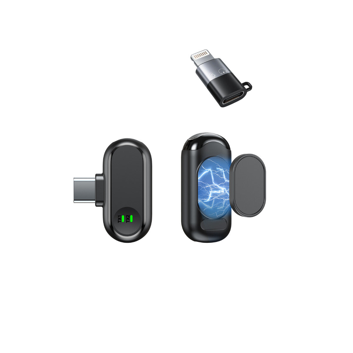 Беспроводной петличный микрофон с интерфейсом USB Type-C и адаптером, с интеллектуальным шумоподавлением и перезаряжаемым литий-полимерным аккумулятором, для стримов, интервью и записи песен, легкий и портативный, модель: Type-C + адаптер,