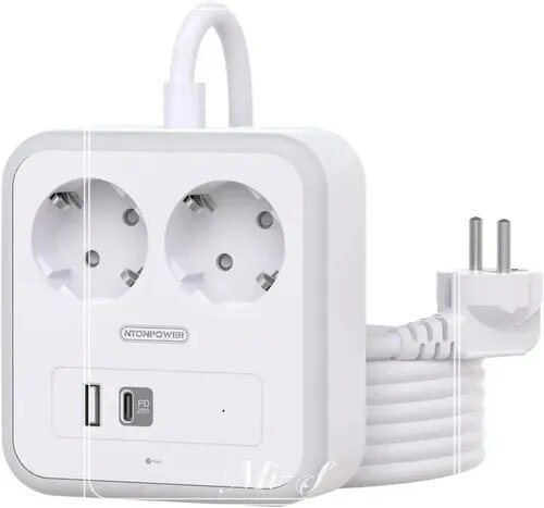 Сетевой фильтр APD Удлинитель сетевой, 2 USB 2 розетки, PD 20W USB-C 18W USB-A, 3 м удлинитель, для путешествий домашних офисов