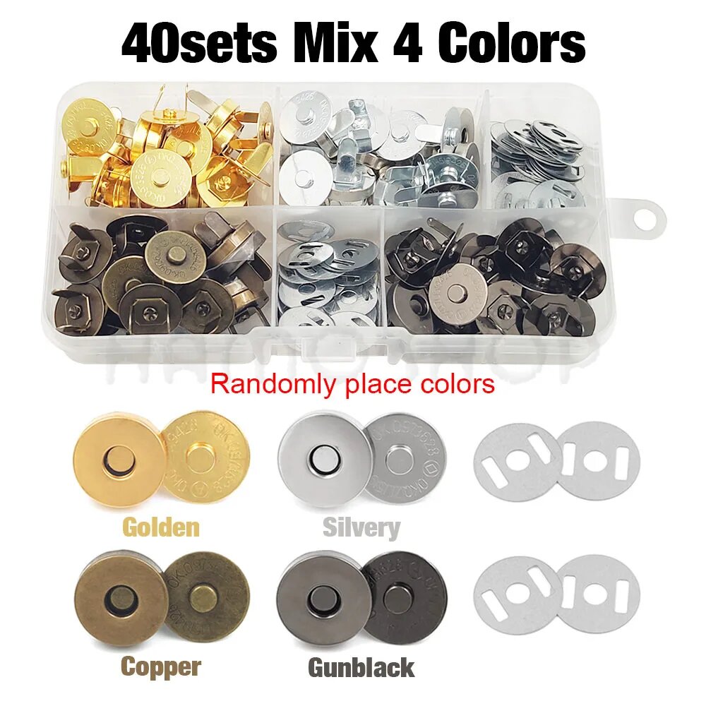 Набор магнитных кнопок-застежек из латуни 14/18 мм 14mm, 40sets MIix4 Colors