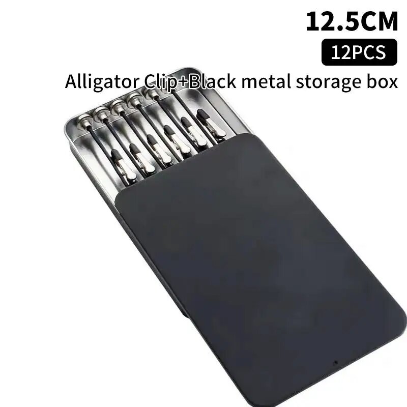 Набор зажимов "Alligator Clip", 12 шт в черном металлическом боксе, 12.5см, A2