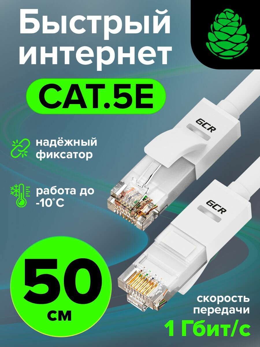 Короткий шнур для интернета 50см GCR UTP кат.5e 1 Гбит/с компьютерный кабель для интернета белый