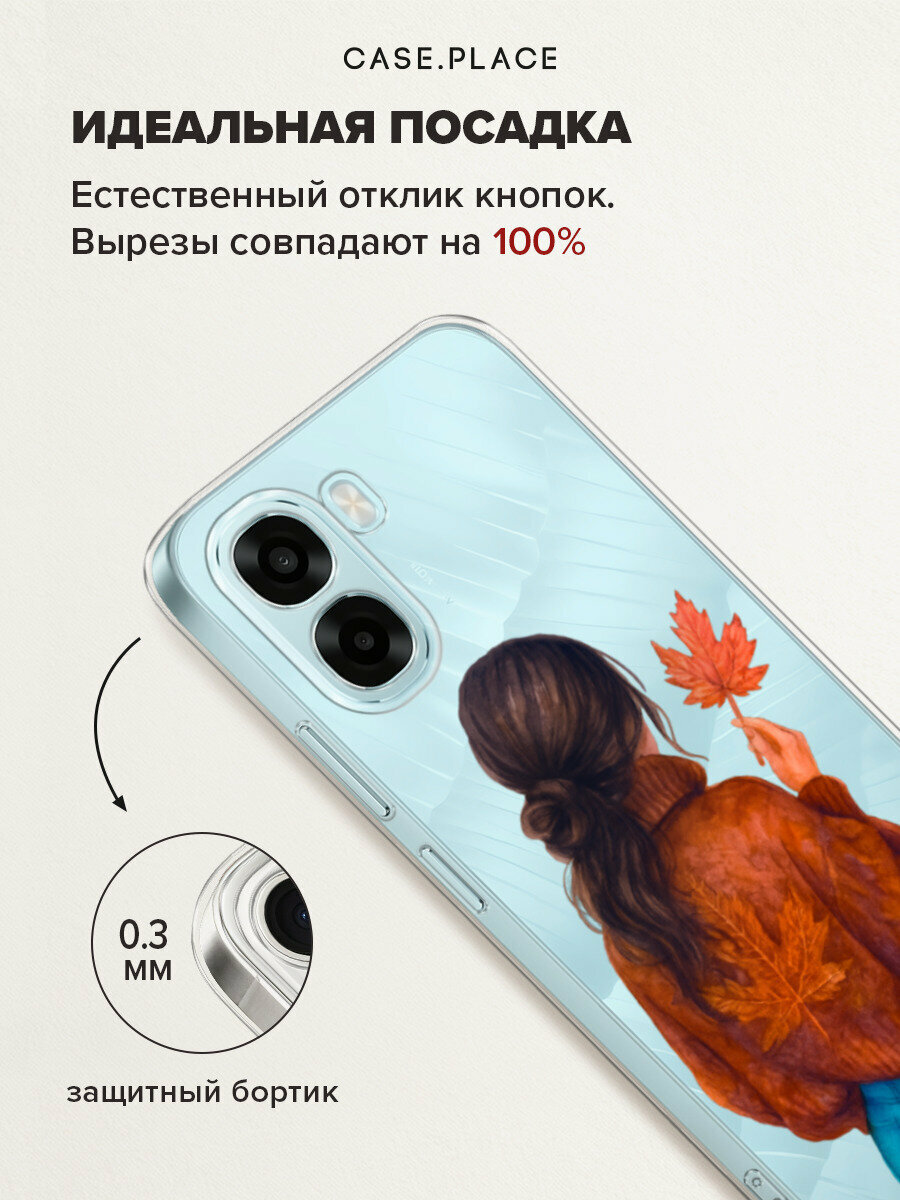 Чехол на Oppo A6x / Оппо A6x с принтом Девушка с опавшим листом, прозрачный — фото 1
