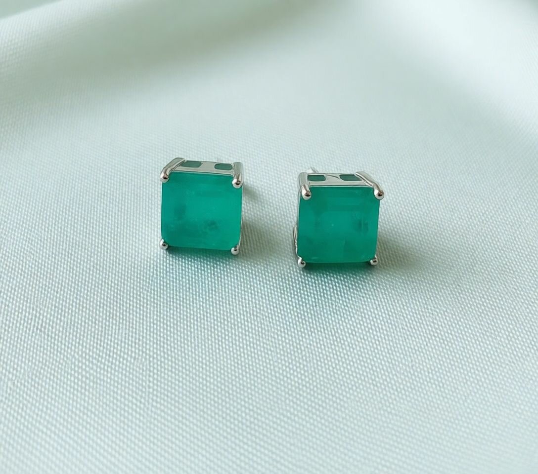 Серьги пусеты, серебро, 925 проба, родирование, циркон