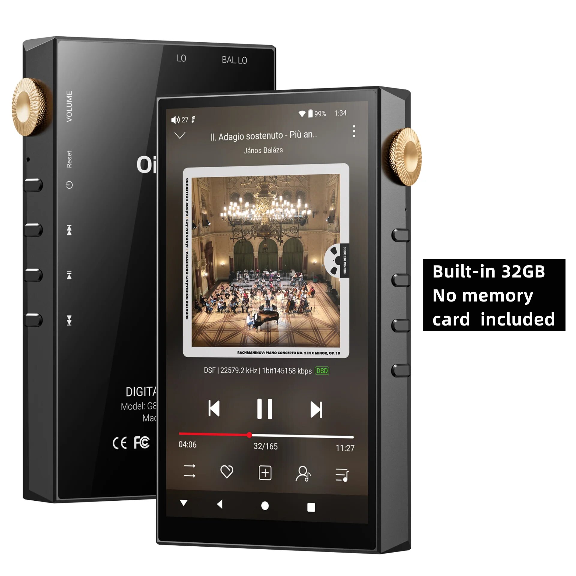 HiFi Аудиоплеер 32/160 ГБ Bluetooth, Wi-Fi 32GB no card black