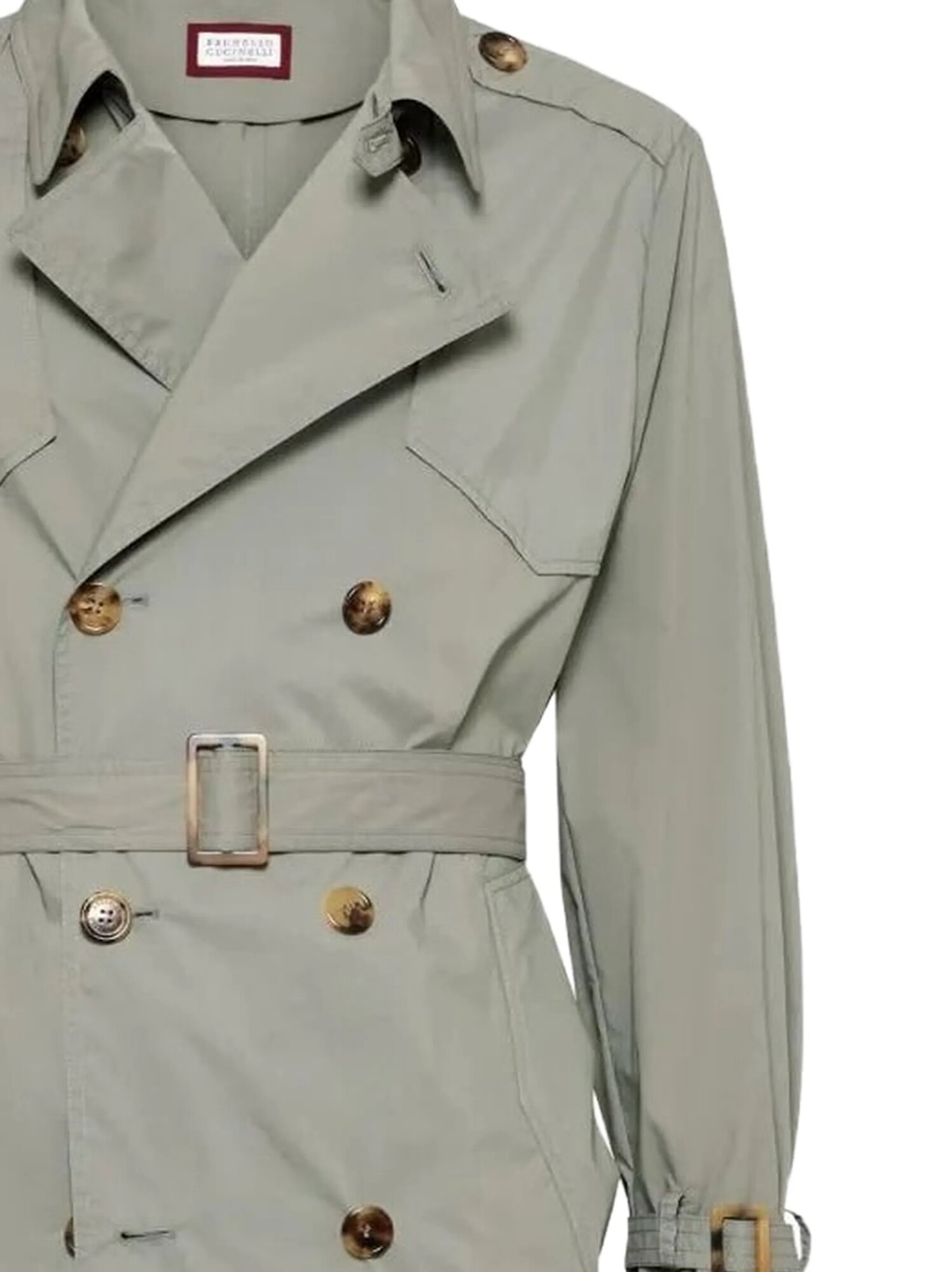 Пальто BRUNELLO CUCINELLI Belted double-breasted trench coat, размер 48, green — фото 1