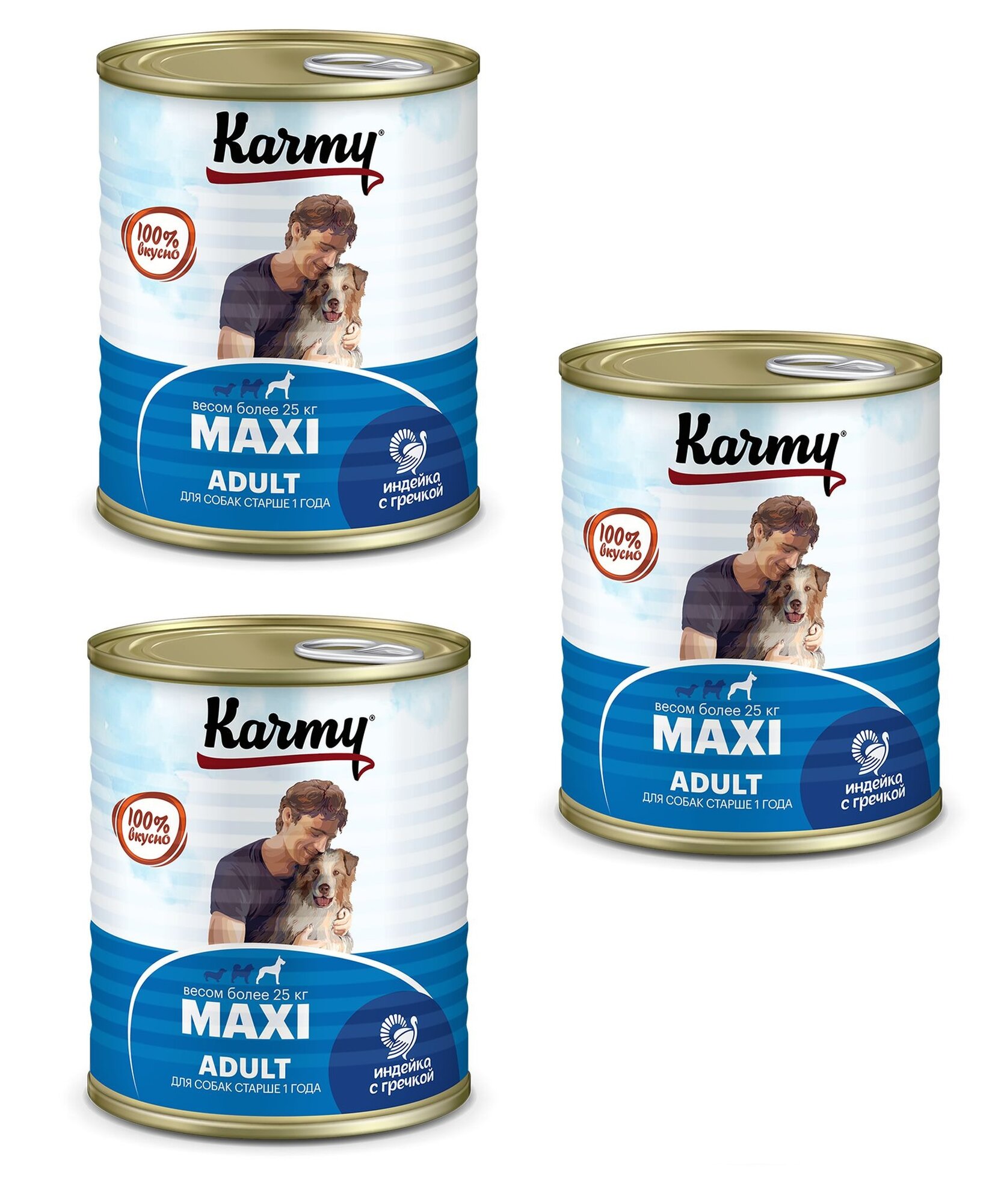 Консервы Карми для собак Maxi Adult крупных пород Индейка с гречкой 850г 3шт