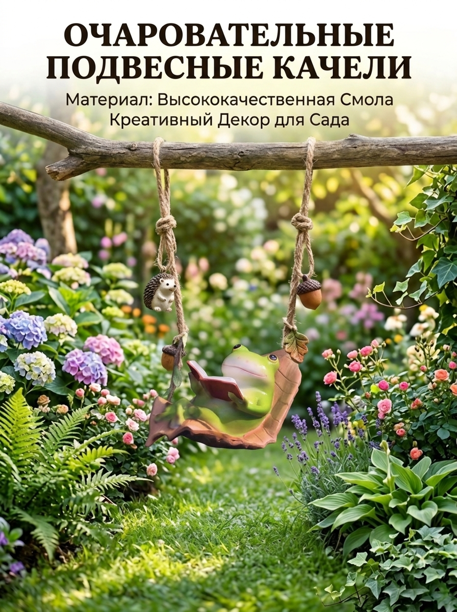 Фигурка садовая. Садовый кулон. Подвеска-качели в виде лягушки. смола.