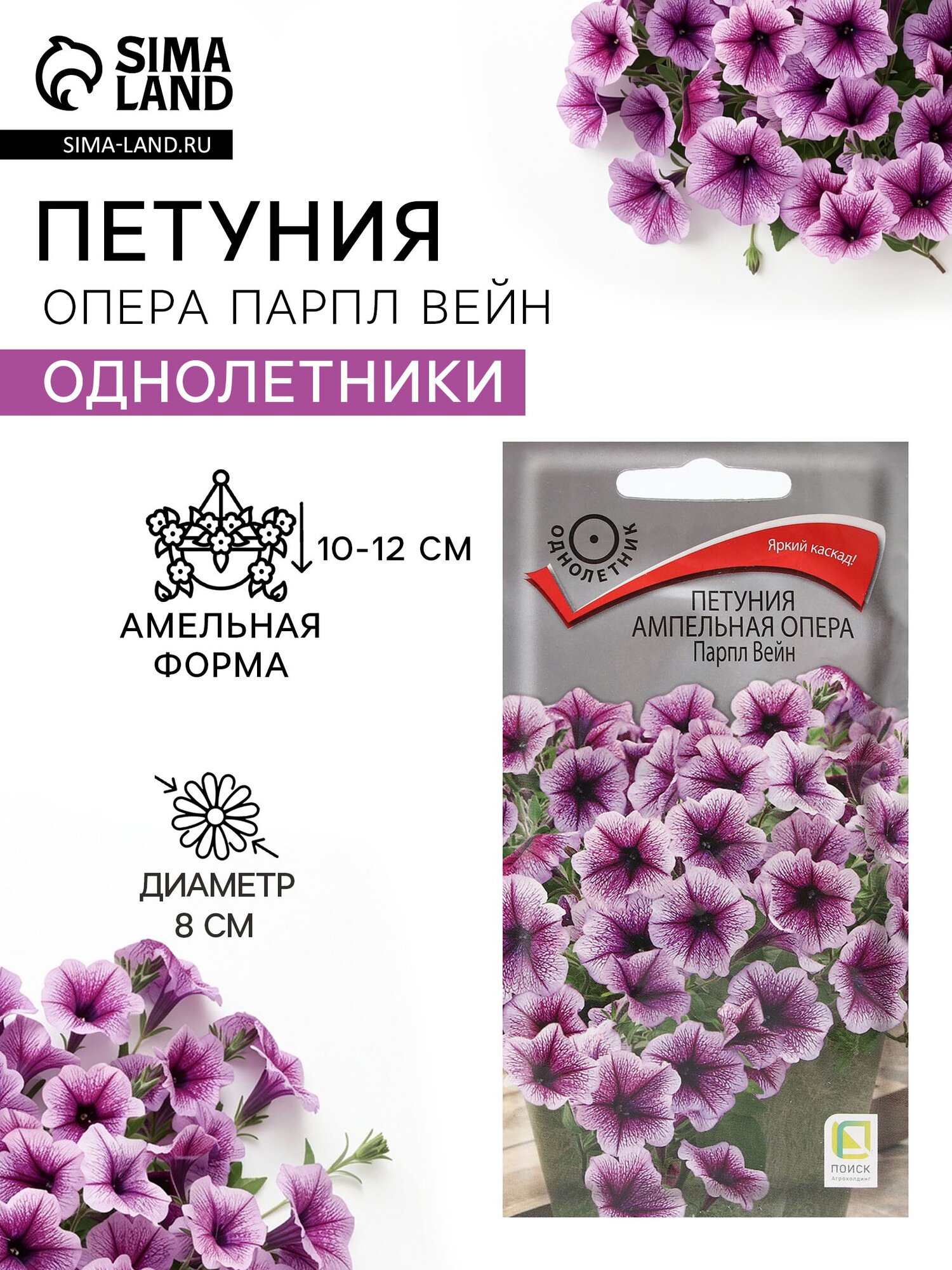 Семена цветов Петуния ампельная опера «Парпл Вейн», 5 шт, «Поиск»