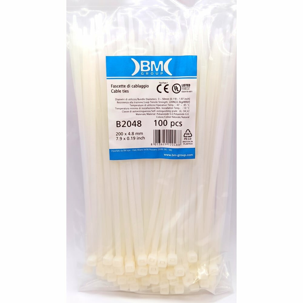 Кабельная стяжка BM Group цвет естественный, 200x4,8 мм, 100 шт. BM-B2048