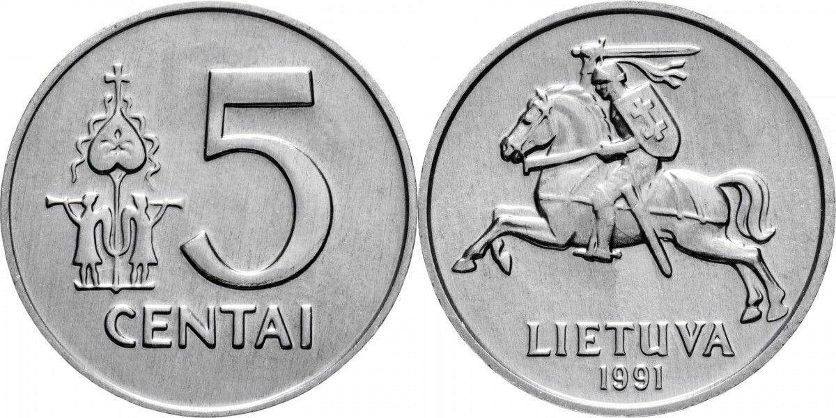 Литва 5 центов, 1991 Рыцарь XF