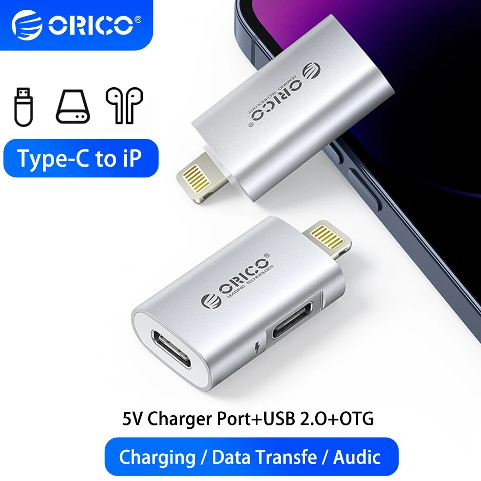 USB-адаптер ORICO OTG Type-C (женский) на Lightning (мужской) 5В для зарядки и передачи данных, аксессуары для iPhone 14, 13, 11, 12 Pro Max, Xs, iPad