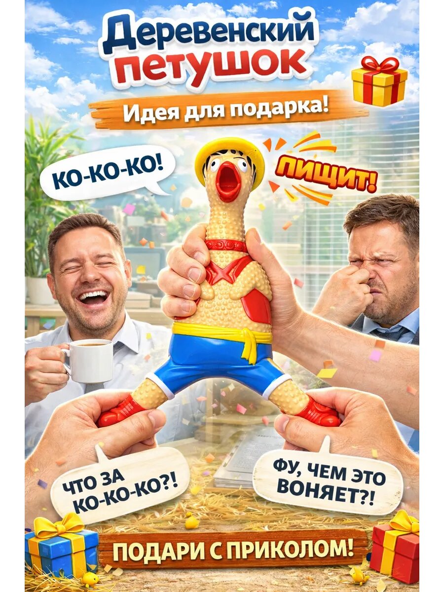Игрушка Деревенский Петушок подарочная 33 см, для весёлой игры, подарок ребёнку