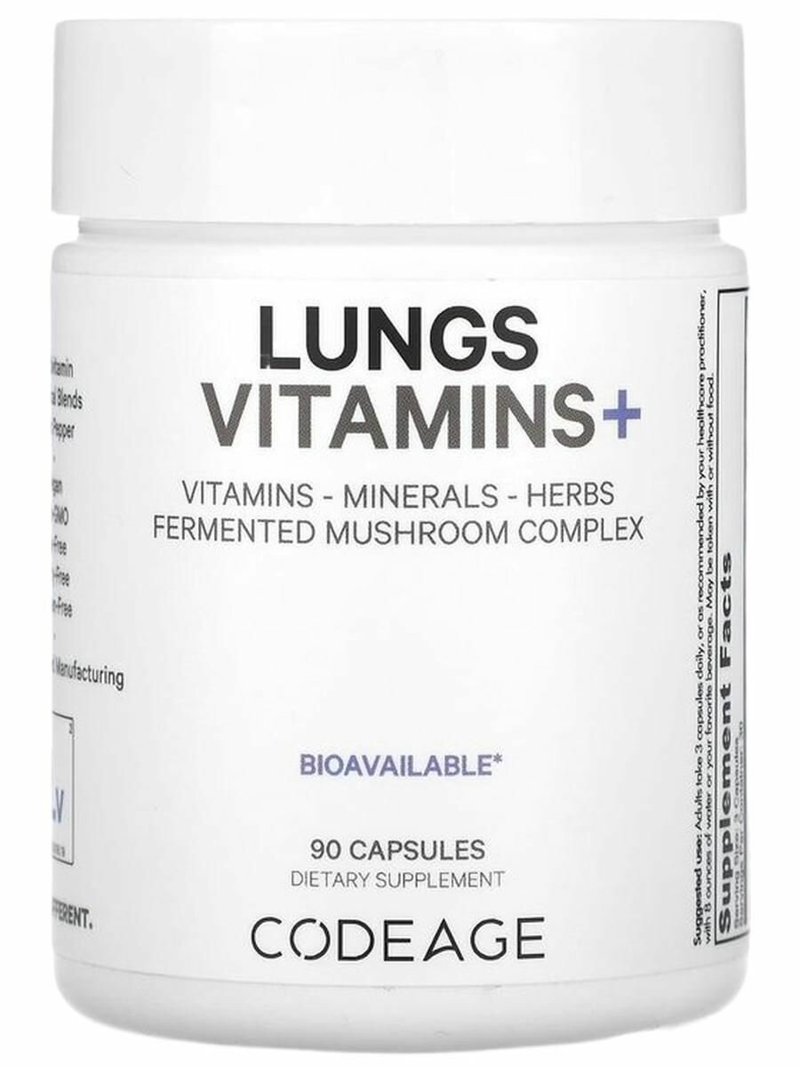 CodeAge, Витамины для поддержания здоровья легких, Lungs Vitamins+, 90 капсул Дисконт
