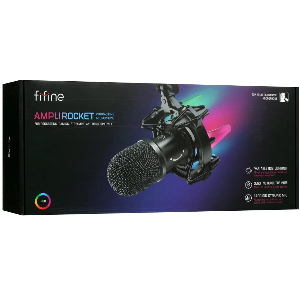 Микрофонный комплект Fifine K651 черный, с пантографом, RGB, кардиоидный