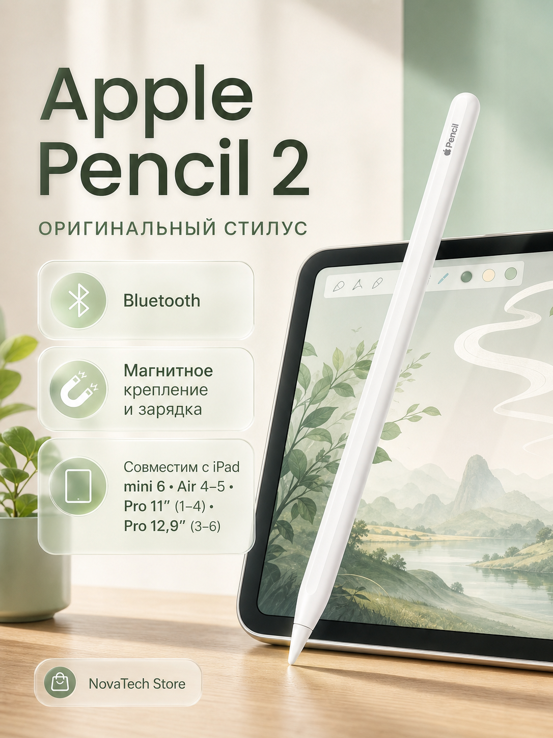 Стилус Аррlе Pencil 2, (2-го поколения) для iPad Pro/Air до 2024г. (не включительно), цвет белый