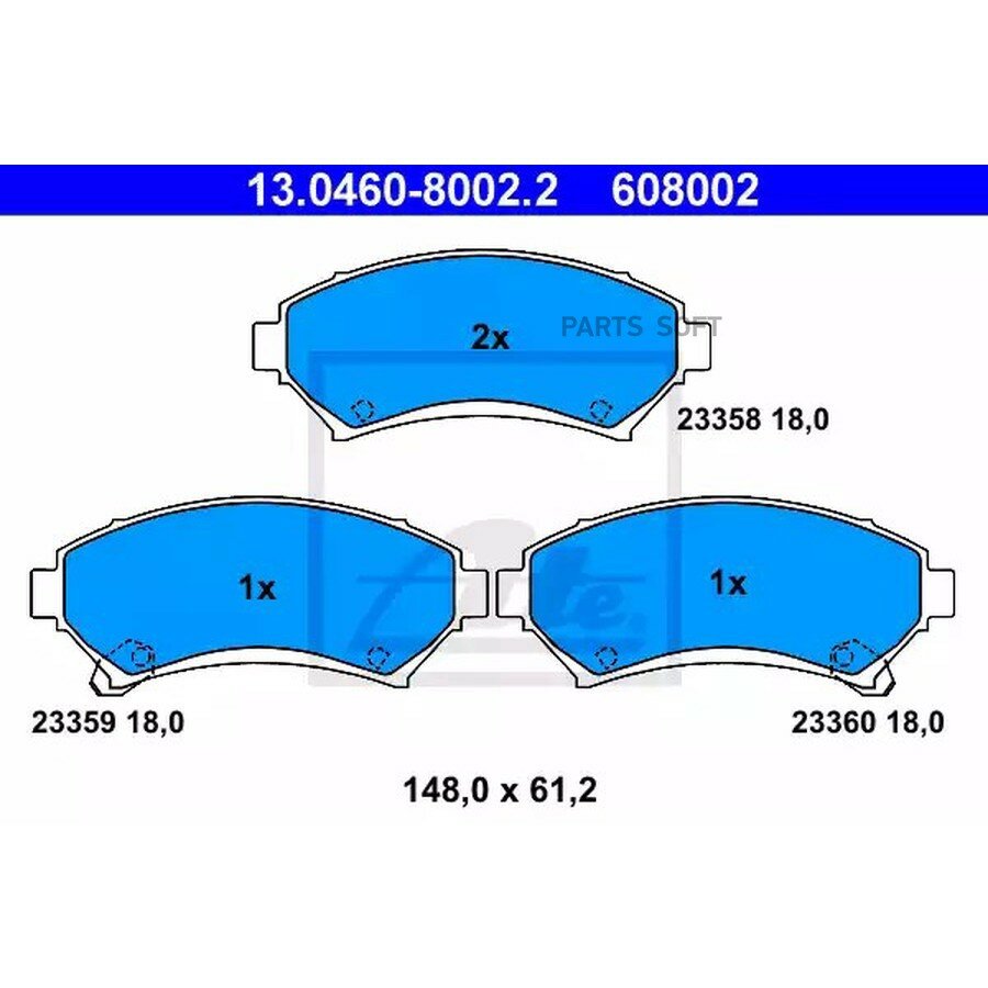 Колодки тормозные дисковые передн, CHEVROLET: IMPALA 3.4 V6/3.8 V6 99-05, TRANS SPORT 3.4/3.4 V6/3.4 от официального дистрибьютора, ATE, артикул 13046080022