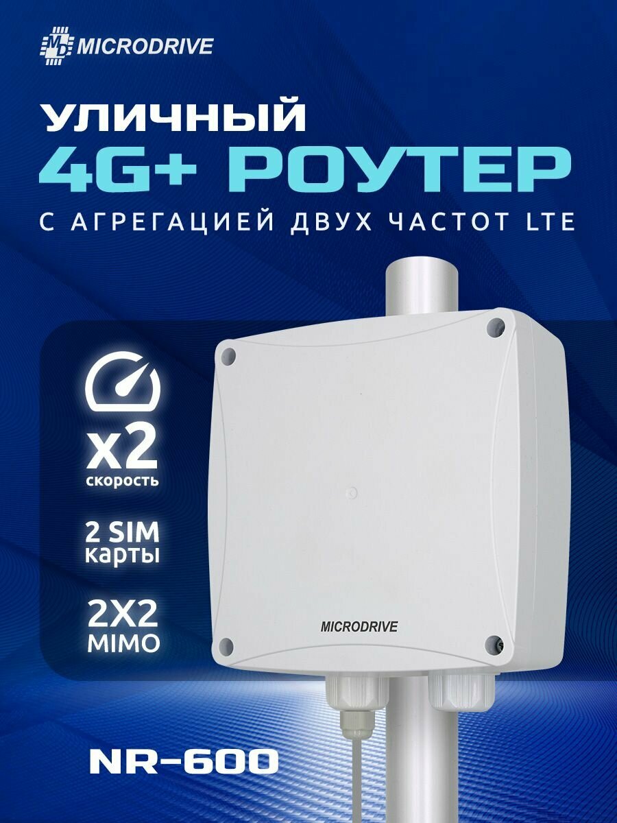 Уличный 4G Wi-Fi роутер NR-600, модем c агрегацией частот LTE6, 2 сим-карты, антенна MIMO 2x2