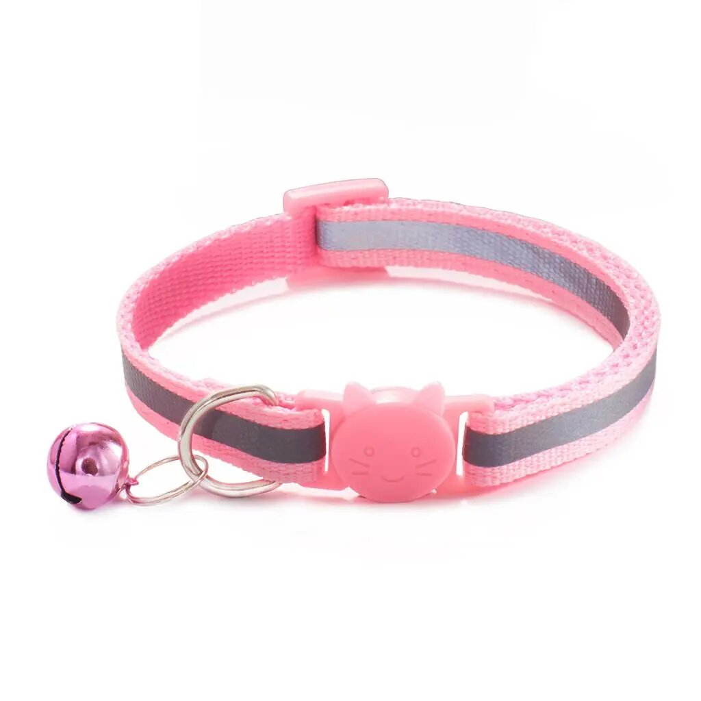 Многоцветный ошейник для кошки с колокольчиками Розовый, pink