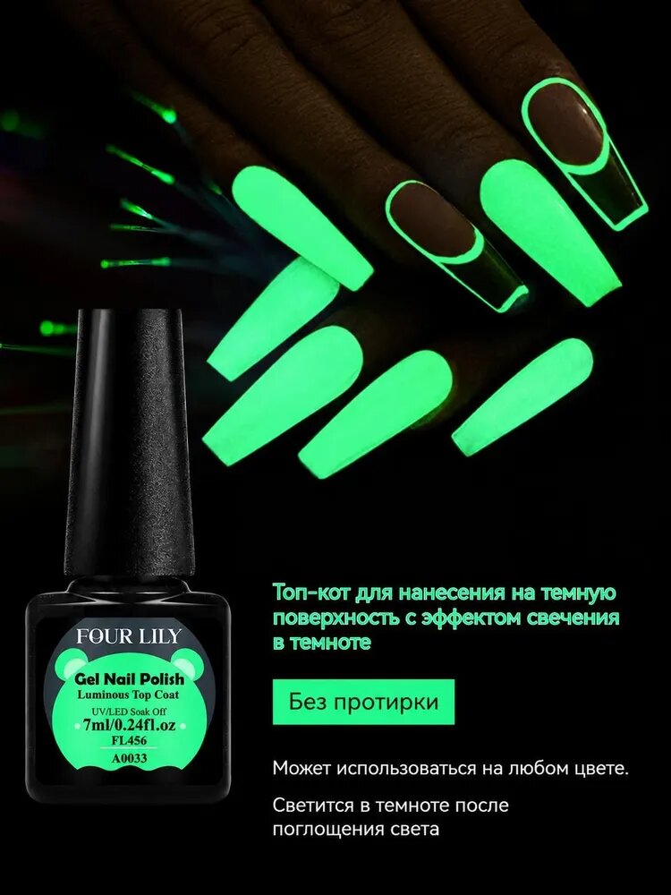 Топ для гель лака 7ml: светящийся в темноте , для LED/UV ламп, маникюр