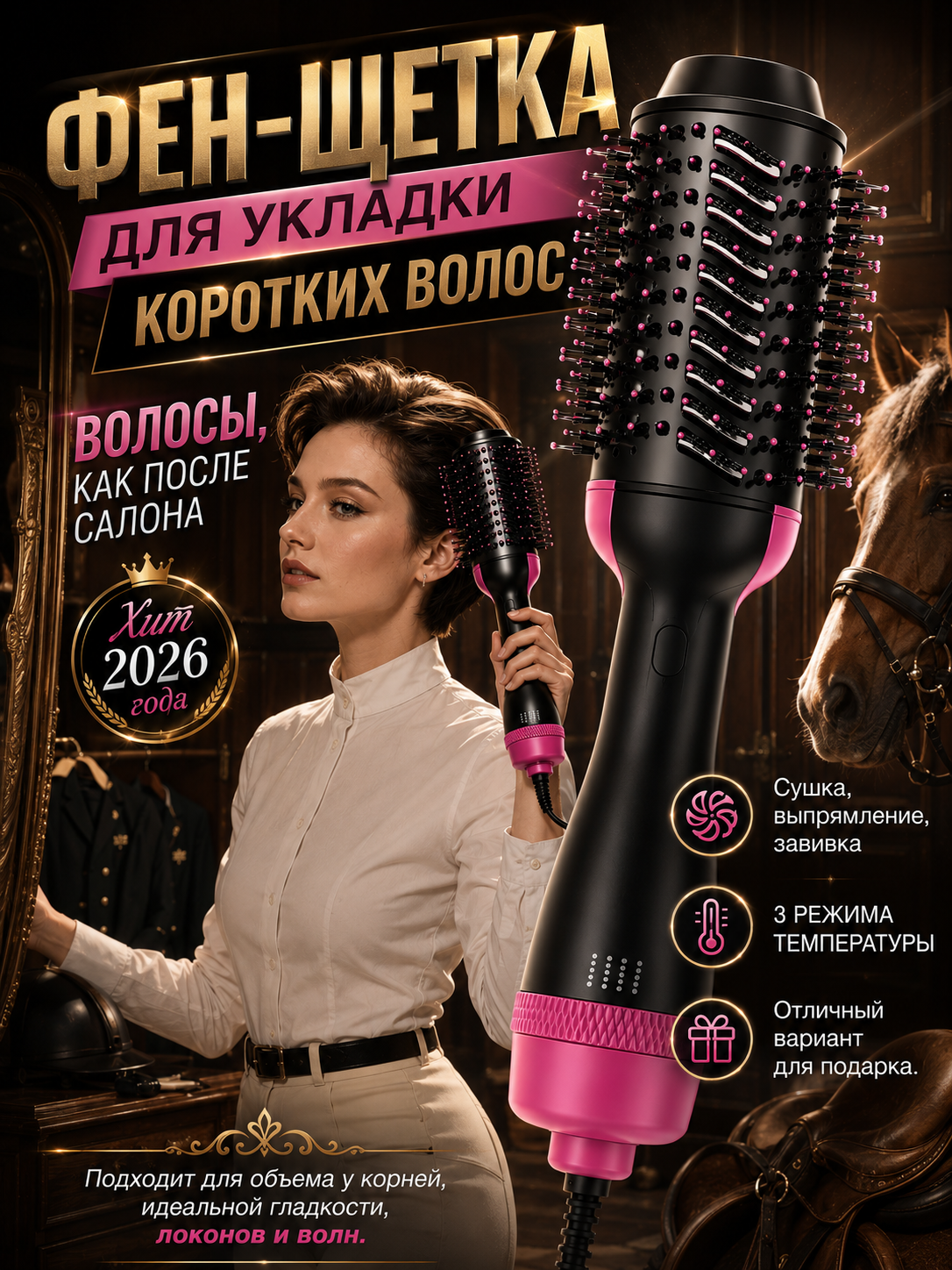 Фен-щетка для волос / Расческа с ионизацией One Step Фен-щётка (расчёска-фен) для волос Hair Dryer 3 в 1