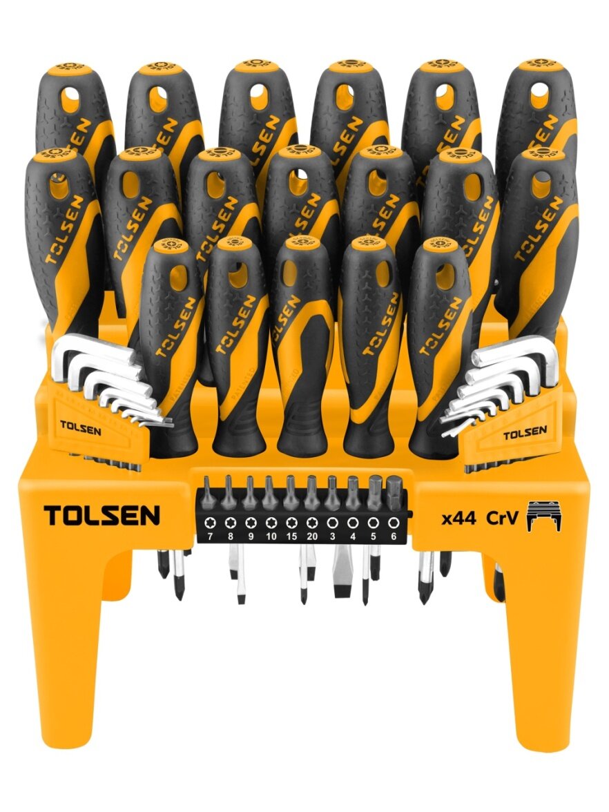 Набор отверток Tolsen "GRIPro", вставки(биты), шестигранники, на подставке, 44 предмета