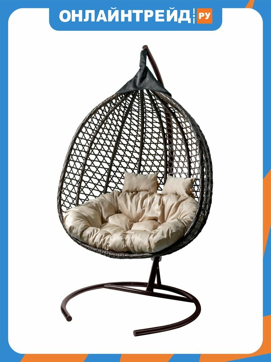 Подвесное кресло Garden Story двойное Фиджи арт. J4423КОР цв. корзины коричневый, цв. подушки бежевый "