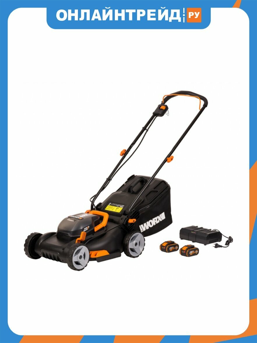 Газонокосилка аккумуляторная Worx WG743E, 40В, 2x4Ач, двойное ЗУ