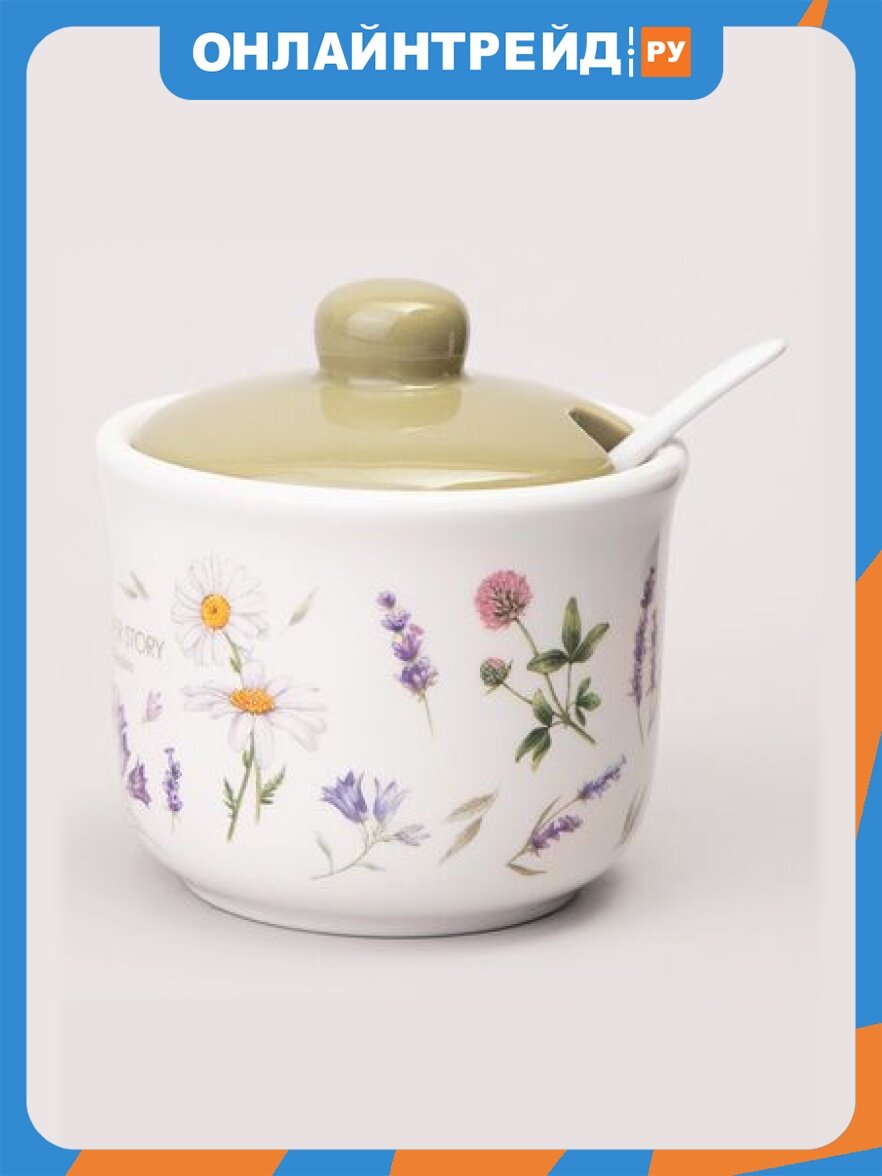 Сахарница Agness с ложкой "Flower Story" 10х9,5 см, 300 мл (358-2186)