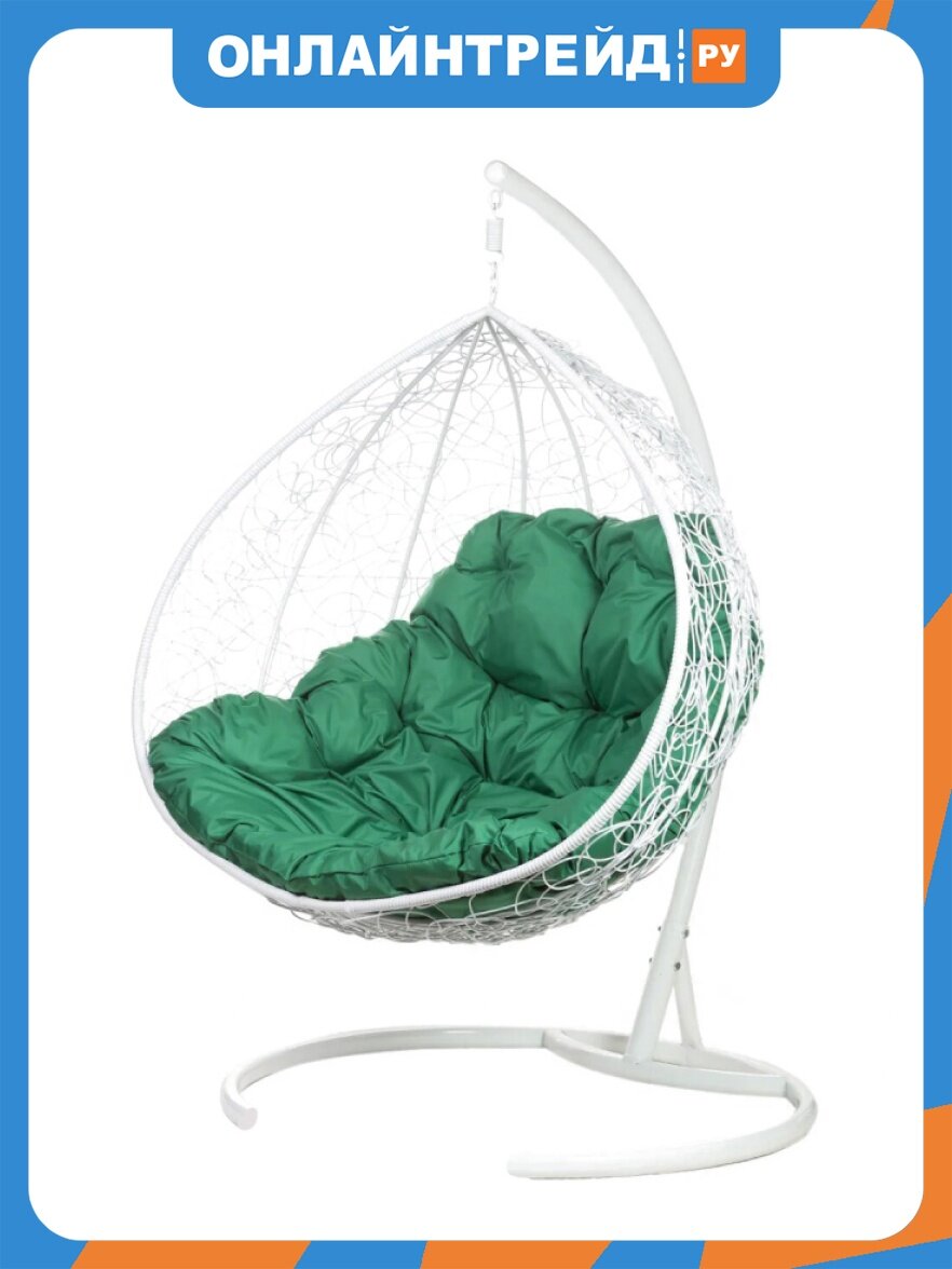 Подвесное кресло кокон двухместное Bigarden «Gemini promo» white (зеленая подушка)
