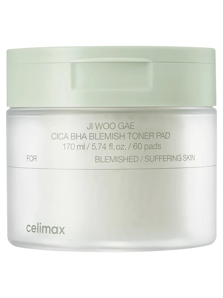 Celimax Успокаивающие тонер-пэды с кислотами и центеллой азиатской Ji Woo Gae Cica BHA Blemish Toner Pad 60 шт