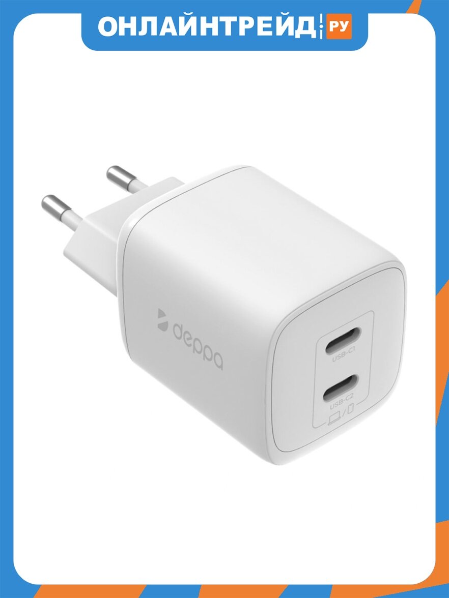 Сетевое зарядное устройство Deppa 45Вт, 2xUSB-C, PD 3.0, QC 4.0+, GaN, белый (11479)