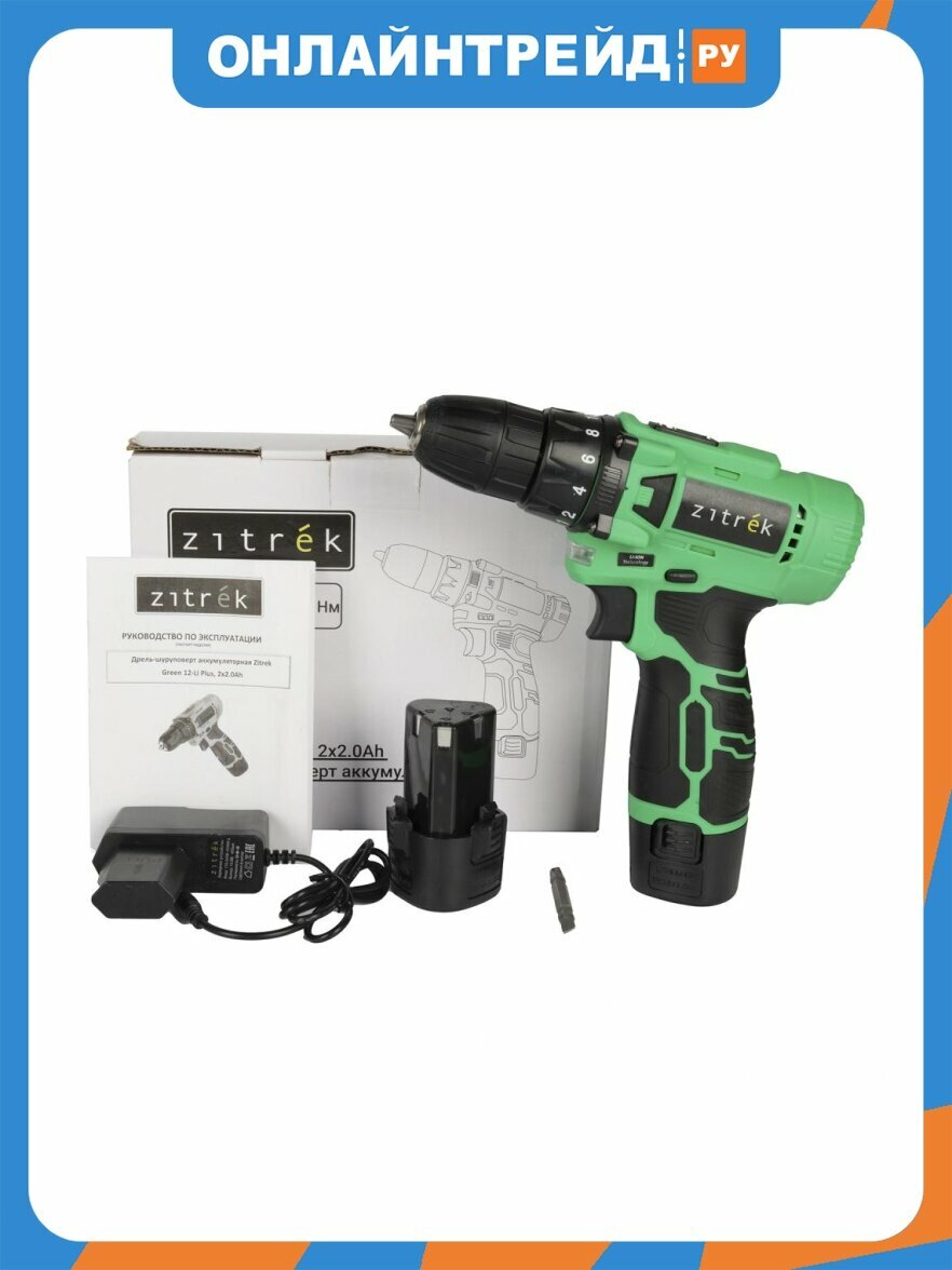 Дрель-шуруповерт аккумуляторная Zitrek Green 12-Li Plus, 12В, 2x2.0Ач (083-1114)