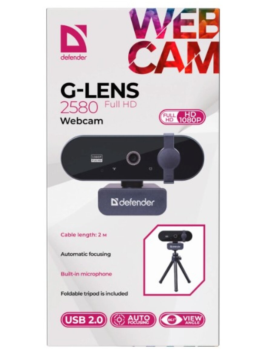 Веб-камера Defender G-lens 2580 FullHD 1080p, 2МП, кабель 2 м