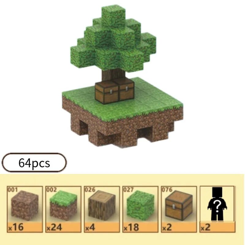 Магнитные строительные блоки Minecraft, 160 видов узоров из строительных блоков, T040 Sky Island Набор из 64 таблеток