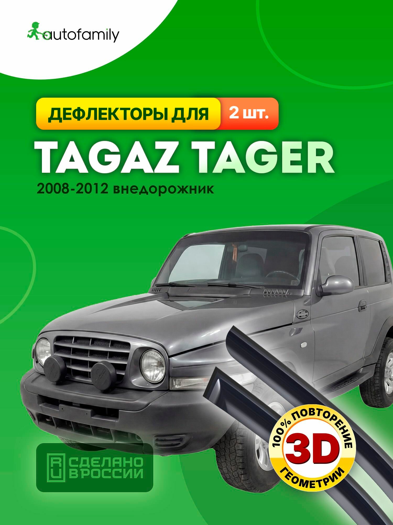 Дефлекторы окон для TAGAZ TAGER 2008-2012 внедорожник 3 дв. REIN 2 шт. / Тагер