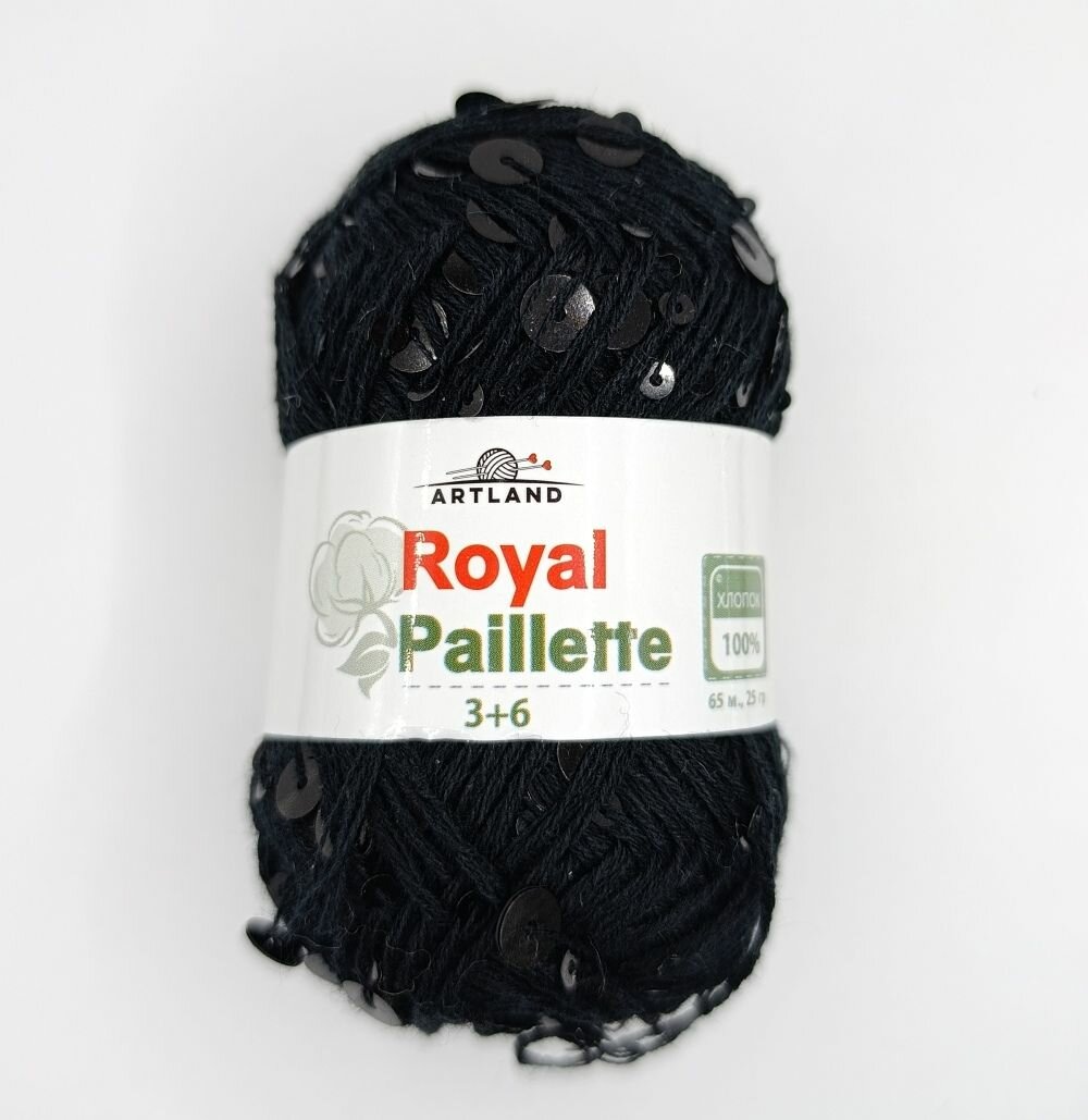Пряжа для вязания Artland Royal Paillette 64 черный с черным 1 моток 25 гр/65 м 100% хлопок