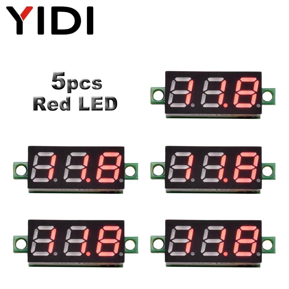 YIDI Микро светодиодный вольтметр 0-100В 2,3-30В красный синий DC 0-100V 3cable, 5pcs Red LED