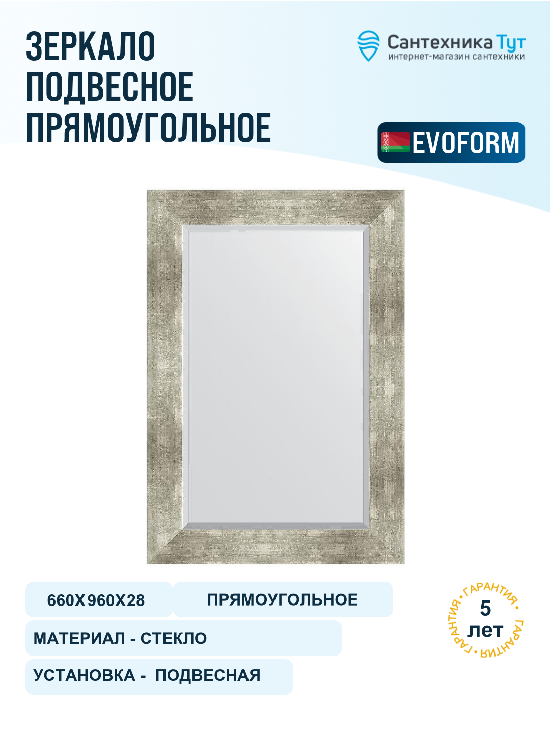 Зеркало Evoform Exclusive 96х66 BY 1180 с фацетом в багетной раме - Алюминий 90 мм